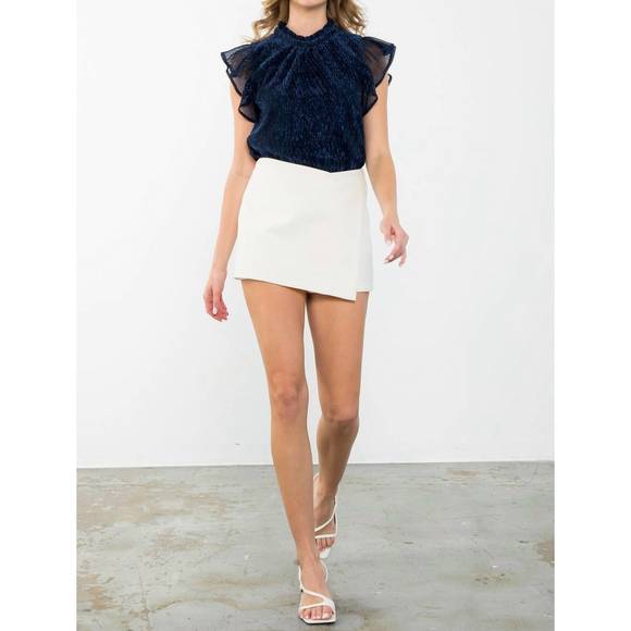 THML | Tops | New Thml Flutter Sleeve Metallic Top In Blue | Poshmark